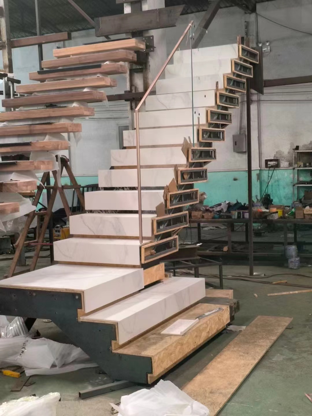 Marble floating stone stairs and hidden stringer