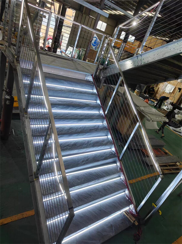 Full galvanized exterior steel stone stairs with LED stone treads