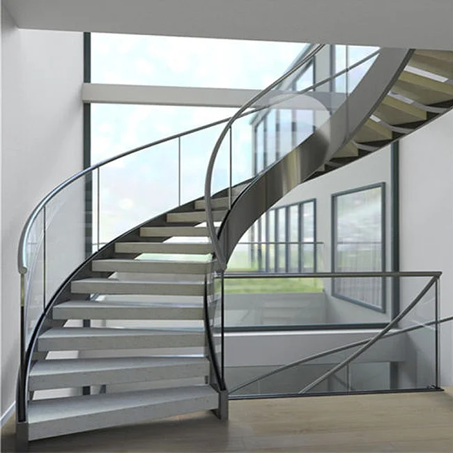 steel stringer curved staircases with quartz steps